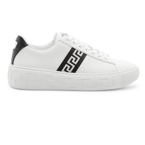 Versace | Shoes | Versace La Greca Ribbontrim Leather Sneakers White ...